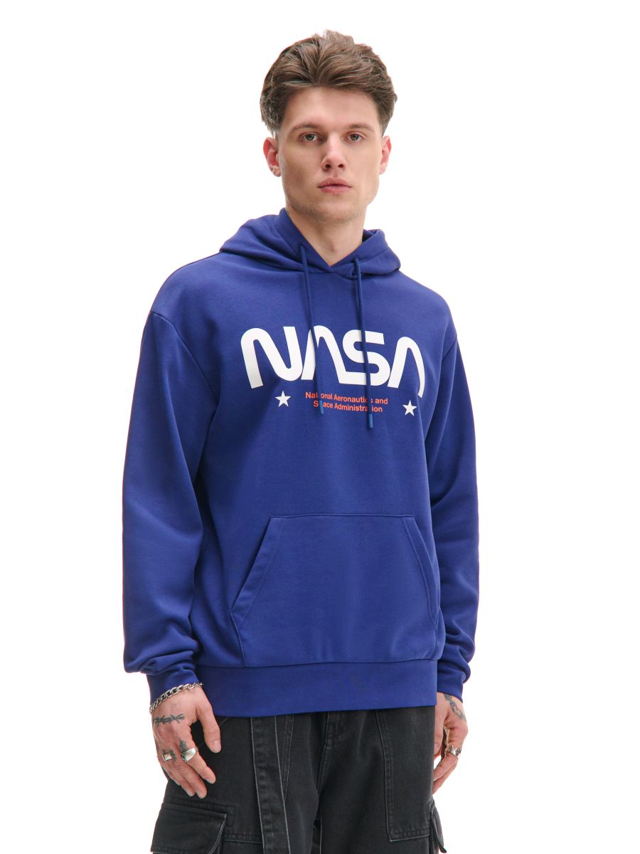 Dukserica s printom NASA Boja indigo - CROPP - 124DF-57X