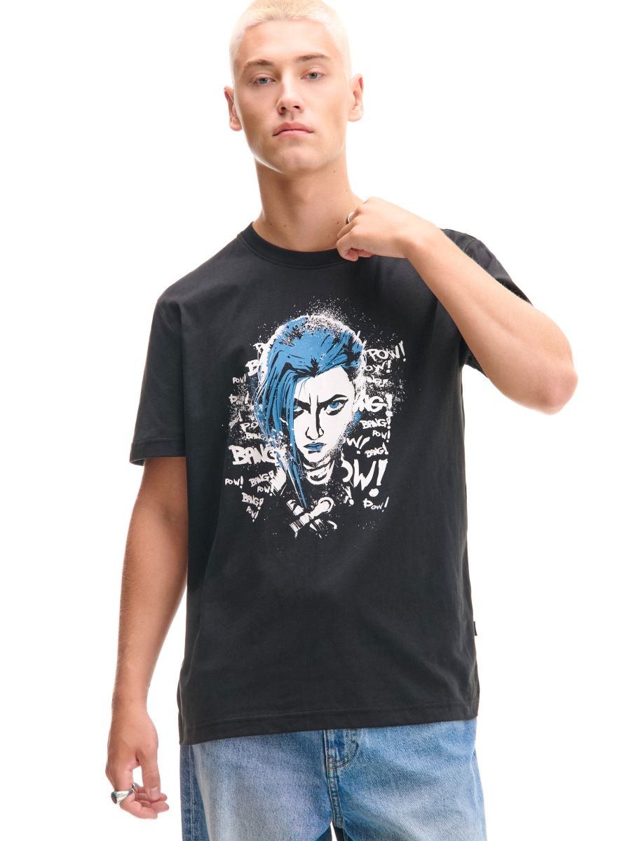 Černé tričko s potiskem Arcane Barva černý - CROPP - 602FN-99X