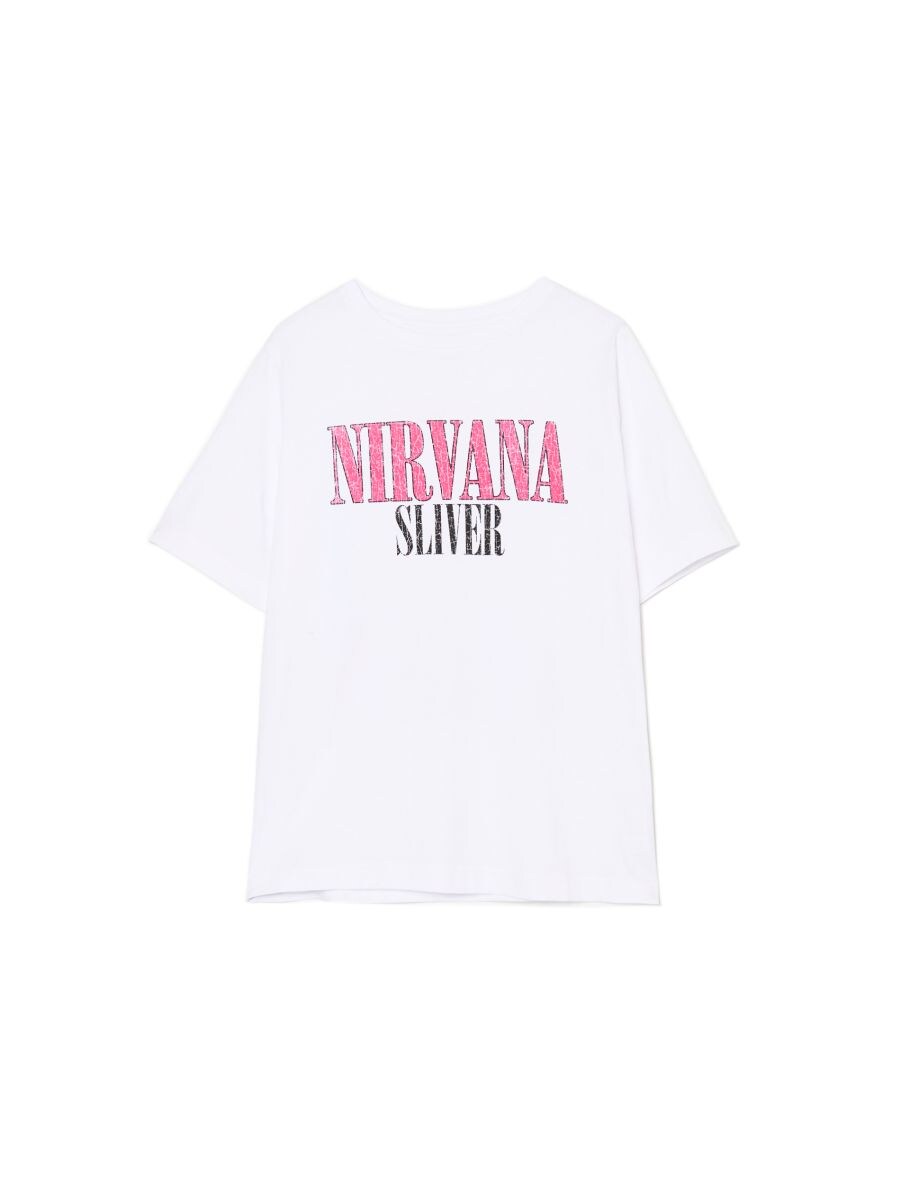 Bela majica s printom Nirvana Boja white - CROPP - 722CU-00X