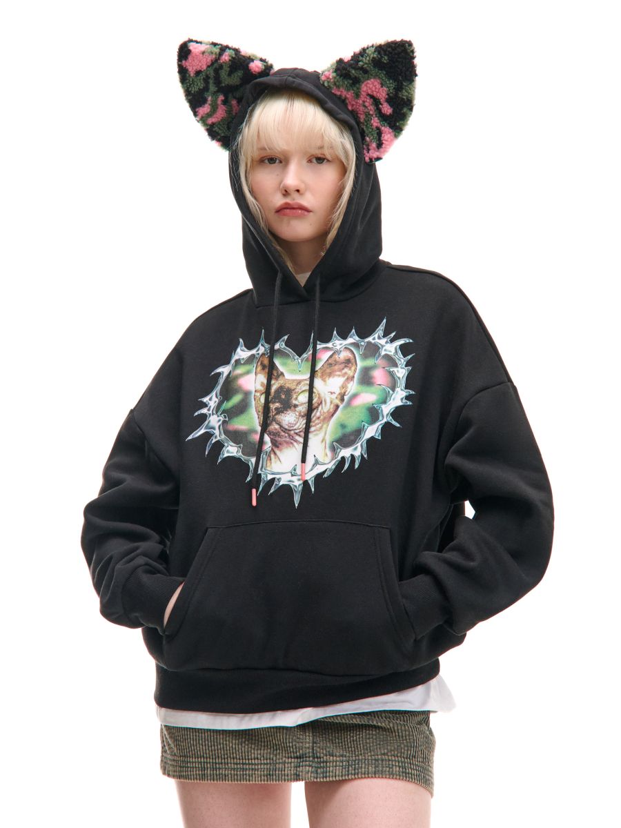 Hanorac cu urechiușe decorative Culoare negru - CROPP - 905CT-99X