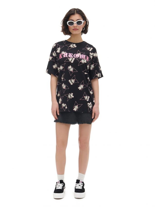 T-shirt oversize z nadrukiem Kuromi - CROPP - 0179Z-99X