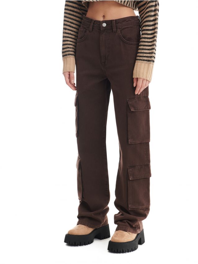 Brązowe jeansy straight z kieszeniami cargo - CROPP - 7756W-88J