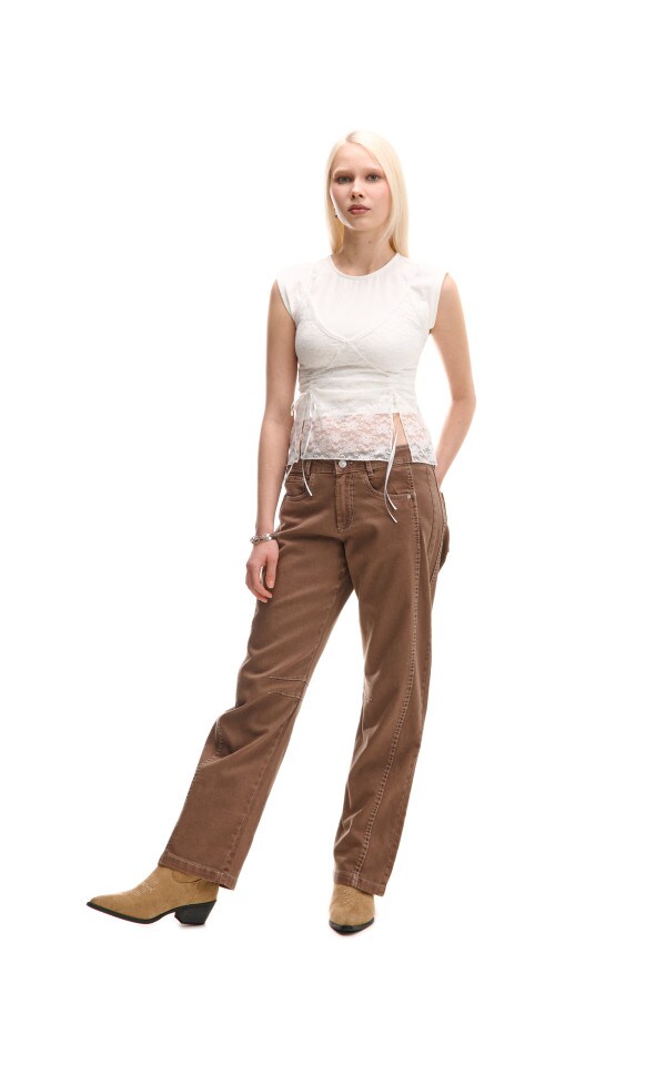 Brązowe spodnie straight fit - CROPP - 144CV-94X