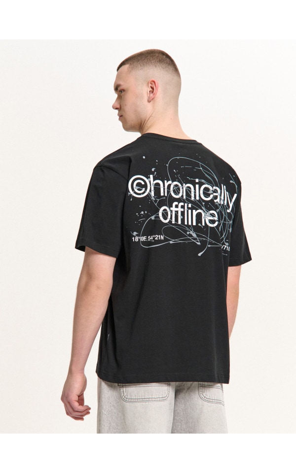 Czarny T-shirt z napisami - CROPP - 521HY-99X