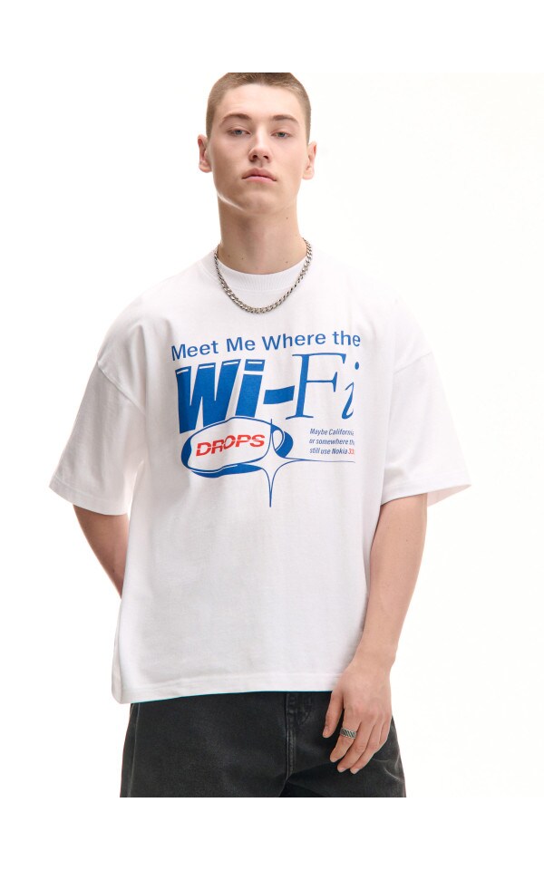 Biała koszulka z motywem Wi-Fi - CROPP - 659DE-00X