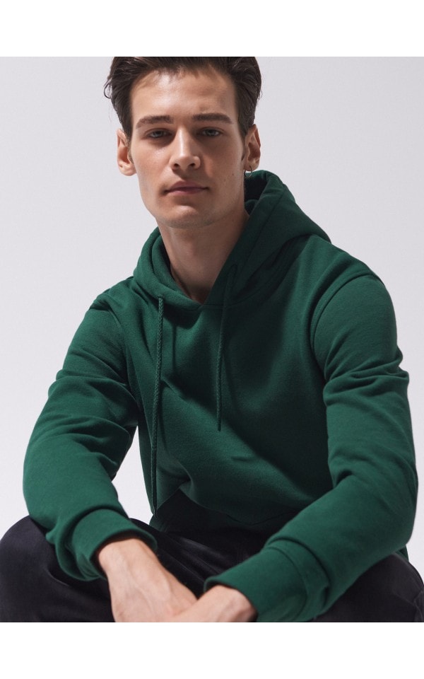 Hanorac cu glugă basic Culoare verde - CROPP - 8360D-77X